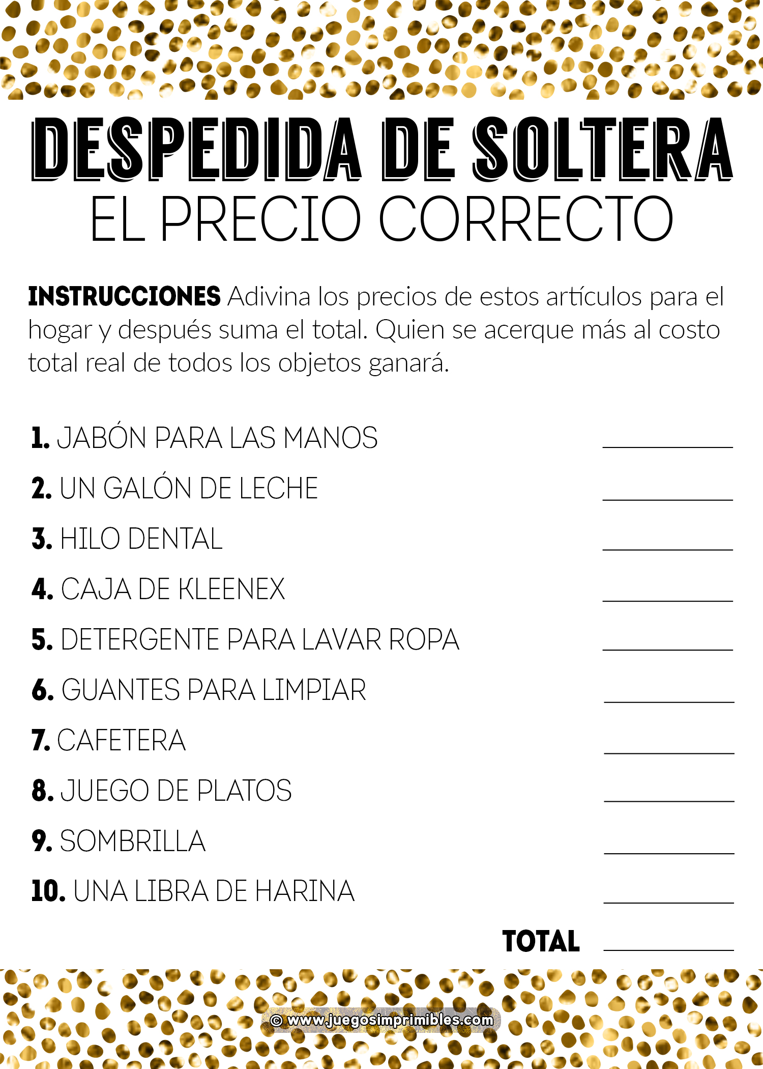 El Precio Correcto: Imprimible para Despedidas de Soltera - Juegos ...