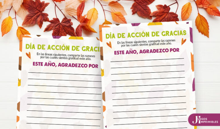 Tarjetas de Agradecimiento para Día de Acción de Gracias - Juegos Imprimibles