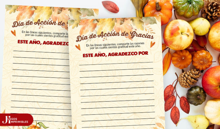 Tarjetas de Agradecimiento para Día de Acción de Gracias - Juegos Imprimibles